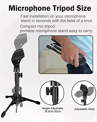 Mictop Desktop Mic Stand Portable Foldable Tripod with Mic Clip Holder Adjustable Microphone Stand