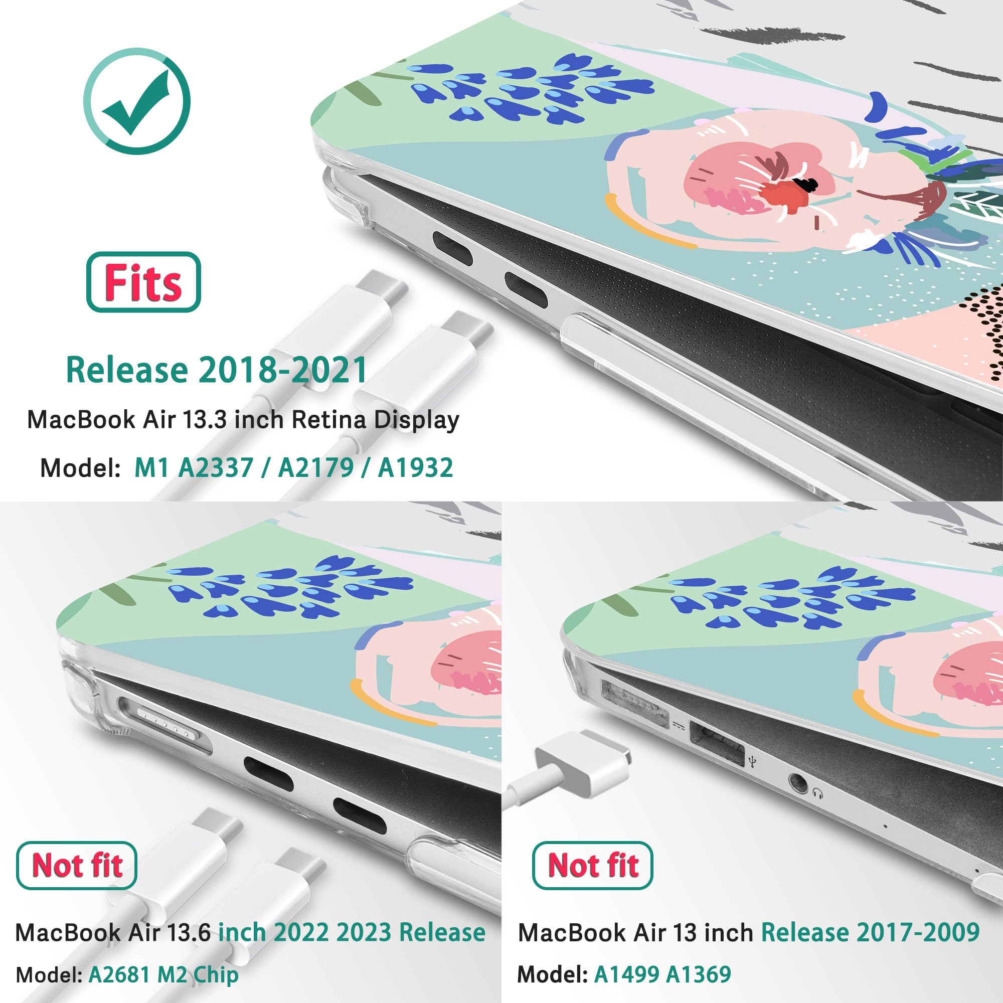 May Chen Compatible with New MacBook Air 13 inch Case 2021, 2020 2019 2018 Release Model: M1 A2337 A2179 A1932, Plastic Hard Shell Case Cover for Mabook Air 13 with Retina Dispaly, Artistic Floral
