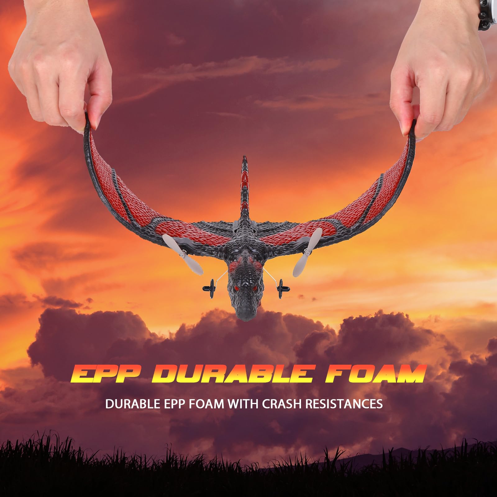 isYoung RC Plane, 2 Channel Remote Control Plane, 2.4GHz RC Airplane for Adult and Kids, Dragon Plane with 2 Batteries