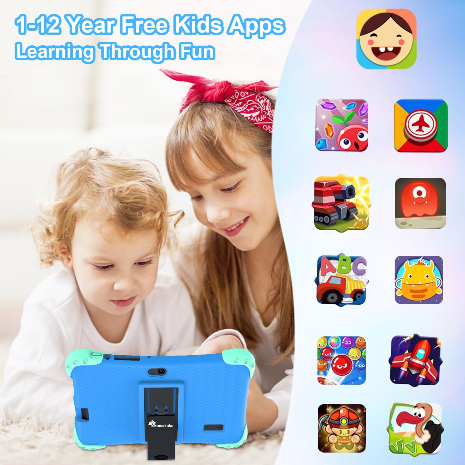Semeakoko Kids Tablet 7 inch Android 11 Toddler Tablet Childrens Tablet for Kids 2-13 Quad-Core 2+32GB WiFi Bluetooth Dual Camera Parental Control with Drop-Proof Toddler Tablet Case