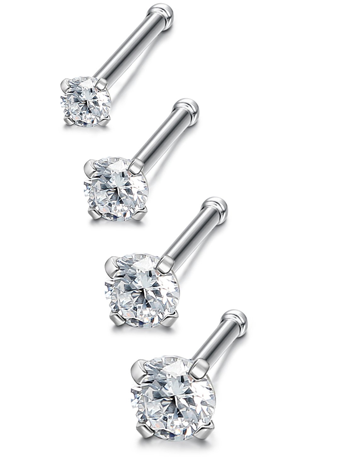 Jstyle 20G 4 Pcs a Set Stainless Steel Nose Rings Studs Piercing Body Jewelry 1.5mm 2mm 2.5mm 3mm