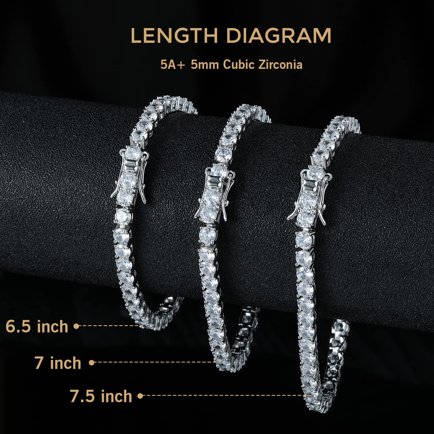 MDFUN 18k White Gold Plated Tennis Bracelet, 6 Inch Charm Cubic Zirconia Gemstone Bracelet for Women