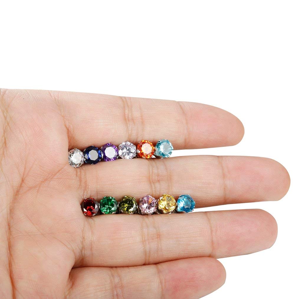 Jstyle Hypoallergenic Stud Earrings for Women Men Surgical Stainless Steel Birthstone Earrings Studs Colorful Cubic Zirconia Earrings Set Womens small Stud Post Earrings for Sensitive Ears