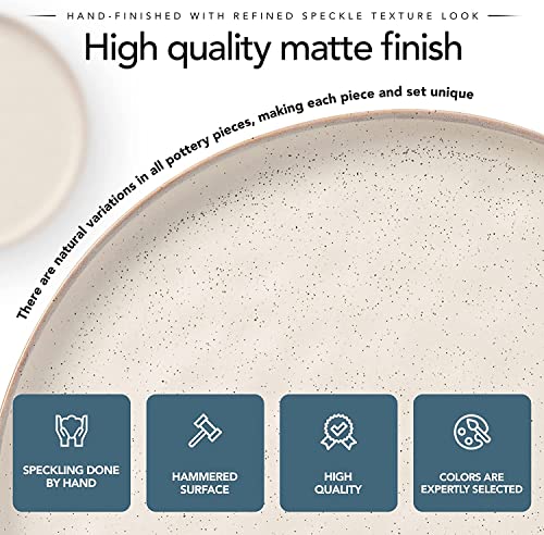Potter's Corner by Maison Neuve 16-Piece Dinnerware Set Service for 4 - Hand Crafted Bowls and Plates Set w/Mugs, Stoneware Dinnerware Set, Microwave & Dishwasher Safe Plate Set - Oxford White