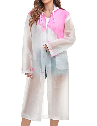 Muzeca EVA Raincoat Waterproof Rain Poncho Reusable Unisex Men Women Long Clear Rain Wear Pink Large