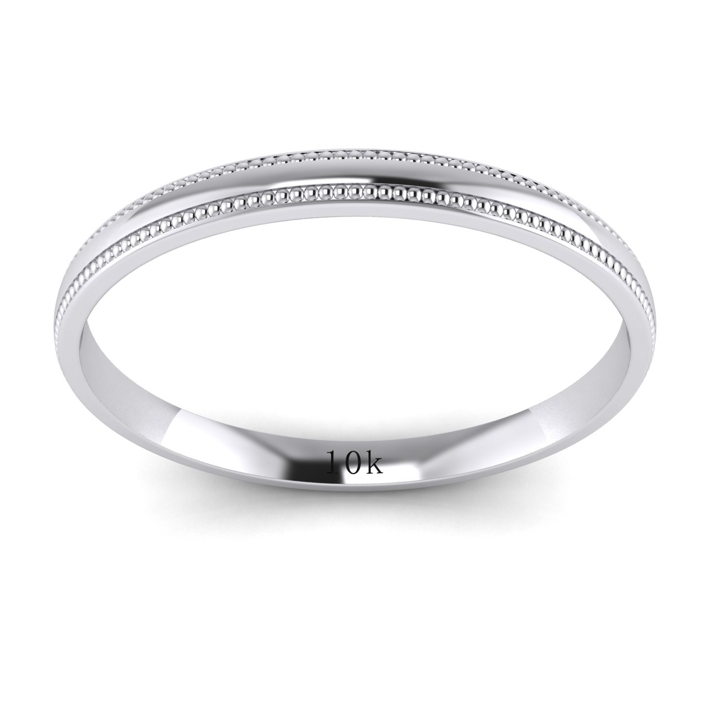 LANDA JEWEL Unisex 10k White Gold 2mm Light Court Shape Comfort Fit Polished Wedding Ring Milgrain Band (8.5)