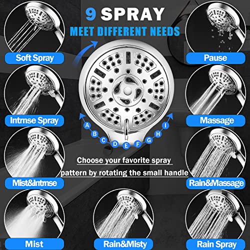 RVIEN SHOWER High Pressure 9 Functions Shower Head with Handheld,A High-Flow Shower Head for Low Water Pressure Situations with Hose Adjustable Bracket Rubber Washers