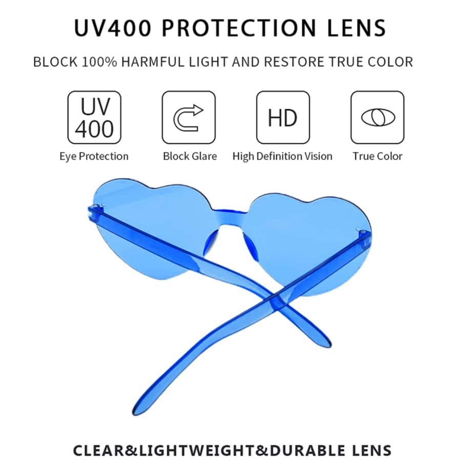 MAXJULI Heart Sunglasses for Women Baby Girl,Hot Party Neon Shades UV Protection (Translucent Blue)