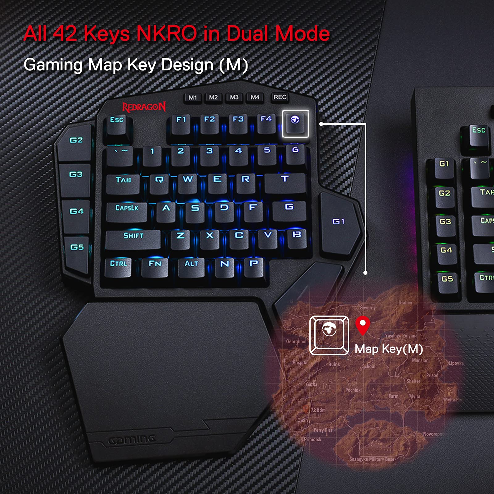 Redragon K585 DITI Wireless One-Handed Mechanical Keyboard, 42 Keys 2.4Ghz RGB 40% Gaming Keypad with 7 Onboard Macro Keys, Detachable Wrist Support, Durable Battery, Clicky Blue Switch