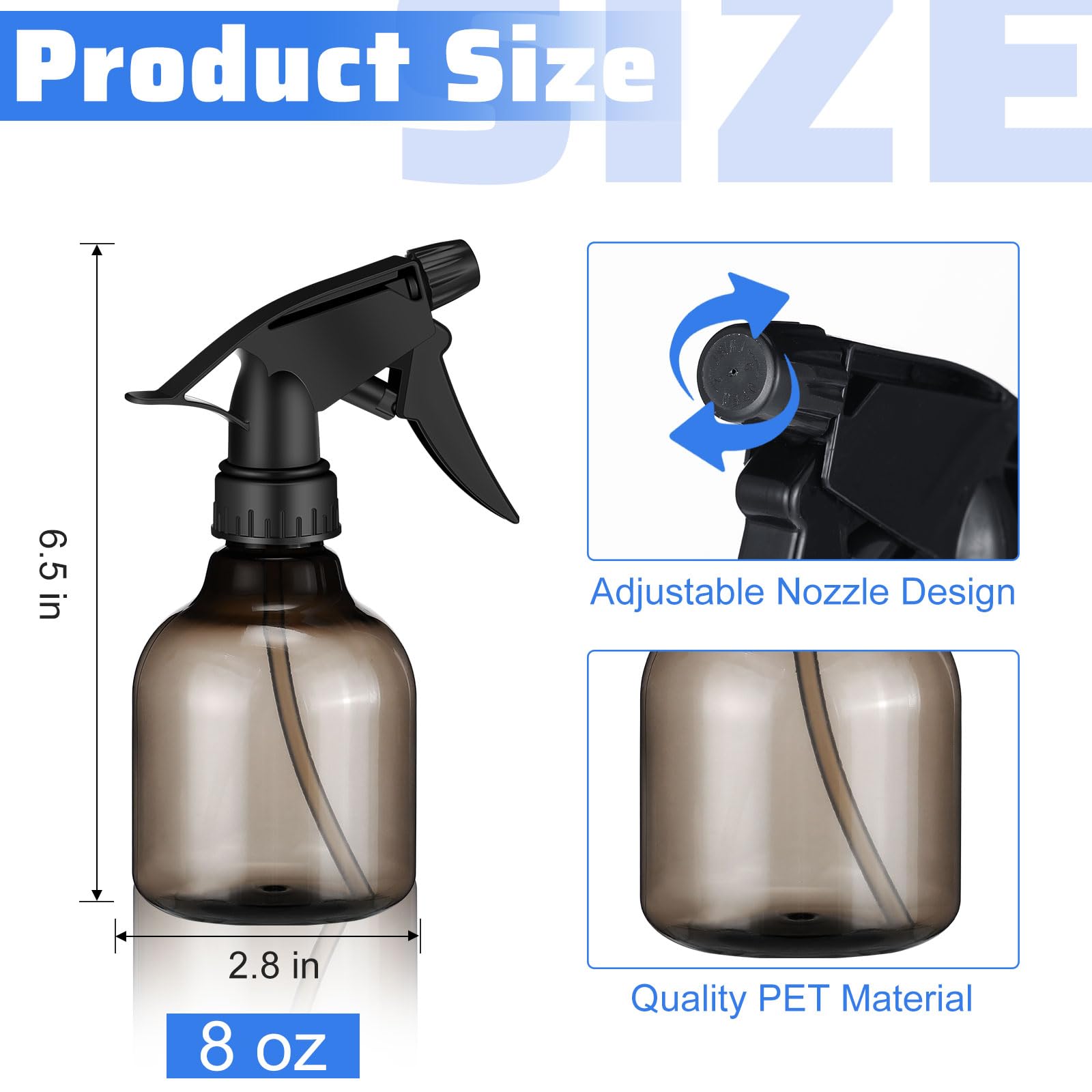 Jinei 30 Pcs Plastic Empty Spray Bottles 8 oz Squirt Bottle with Adjustable Nozzle Liquid Water Sprayer for Hair Cleaning Kitchen Spa Bath Beauty (Black)