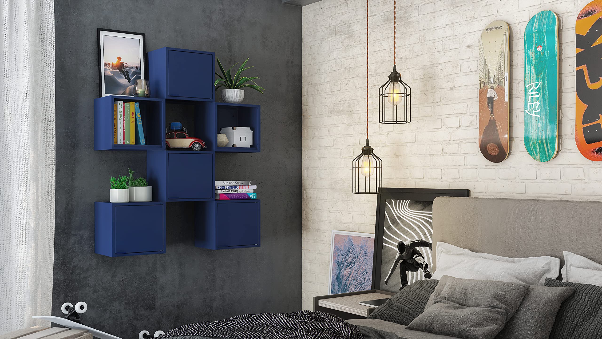 itbe Easy Fit Ready-to-Assemble Multipurpose Wall-Mounted Floating Steel Open Niche Cabinet (Blue)