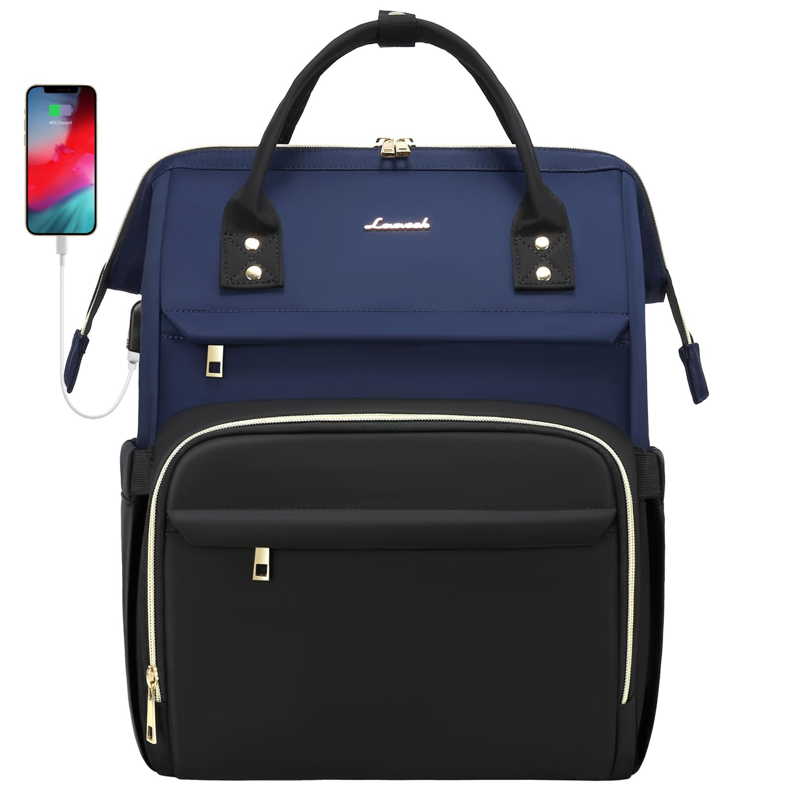 LOVEVOOK Laptop Backpack for Women Travel Business Work Computer Bag Purse with USB Port Fits 15.6-Inch Laptop Navy Blue-Black