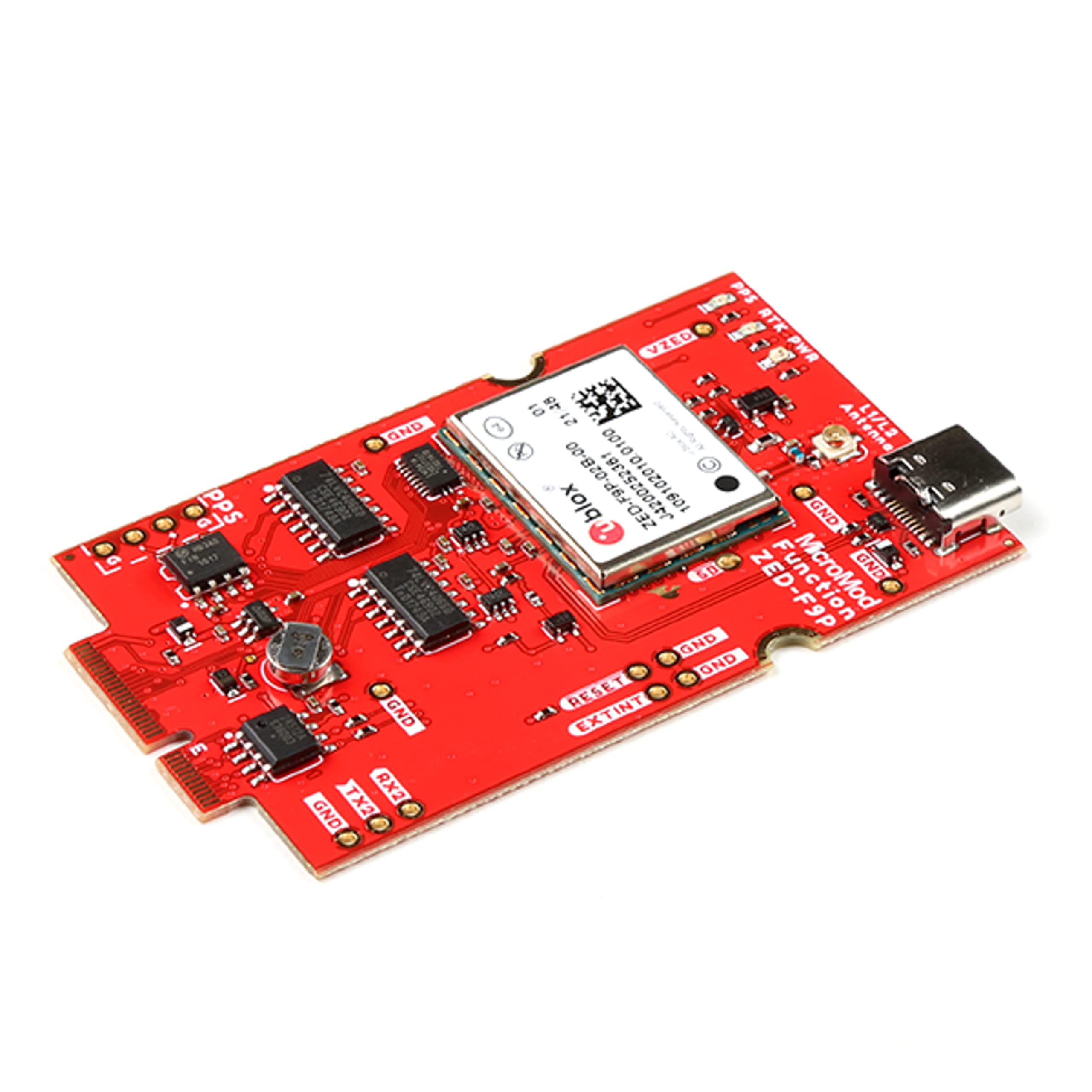SparkFun MicroMod GNSS Function Board - ZED-F9P GPS Function Board -ZED-F9P Operating Voltage: 3.3V. Board Dimensions: 2.5in x 2.6in x 1.3in