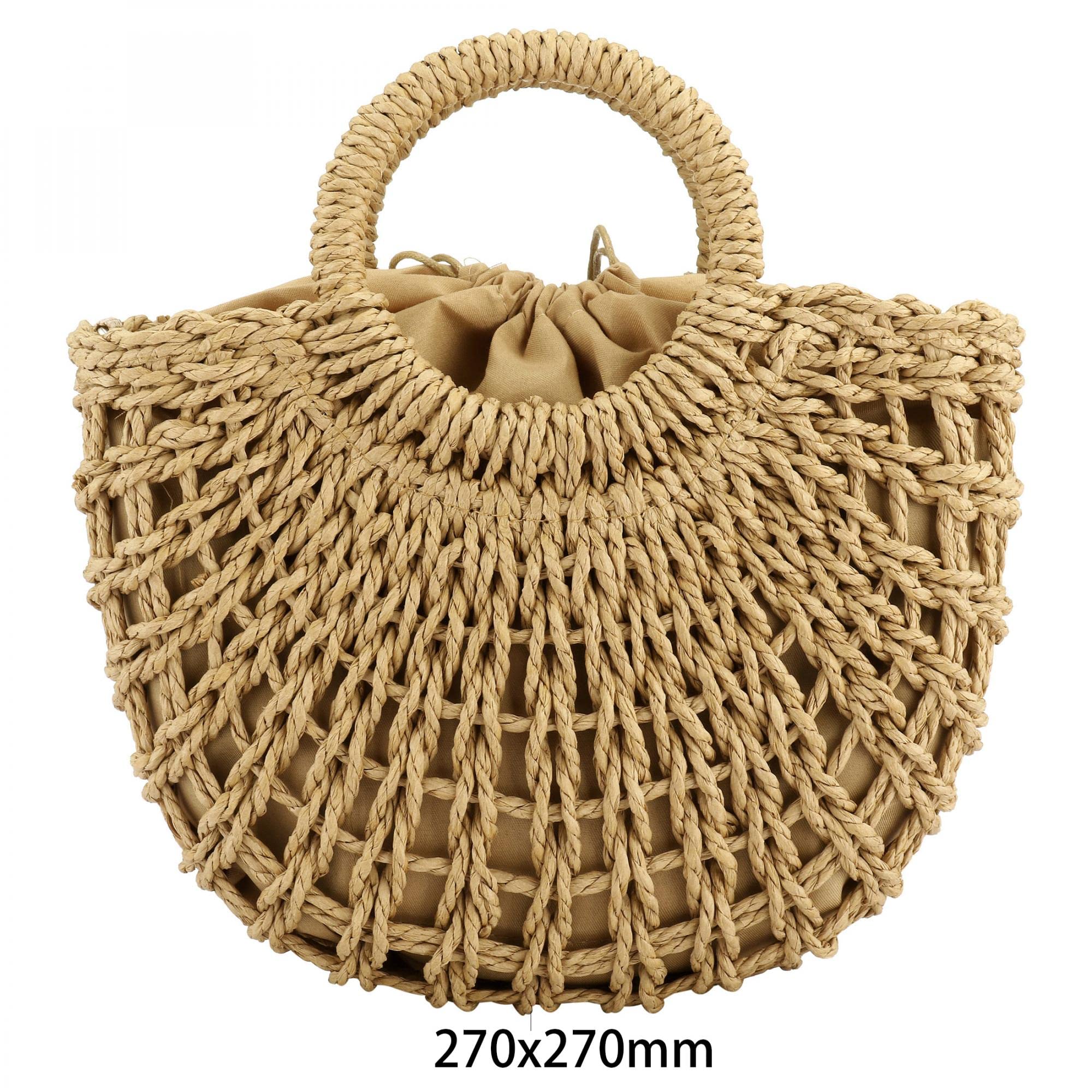Straw Woven Top Handle Bag Summer Retro Rattan Straw Handbag Shoulder Bag Crossbody Bag with Removable Shoulder Strap (Khaki)