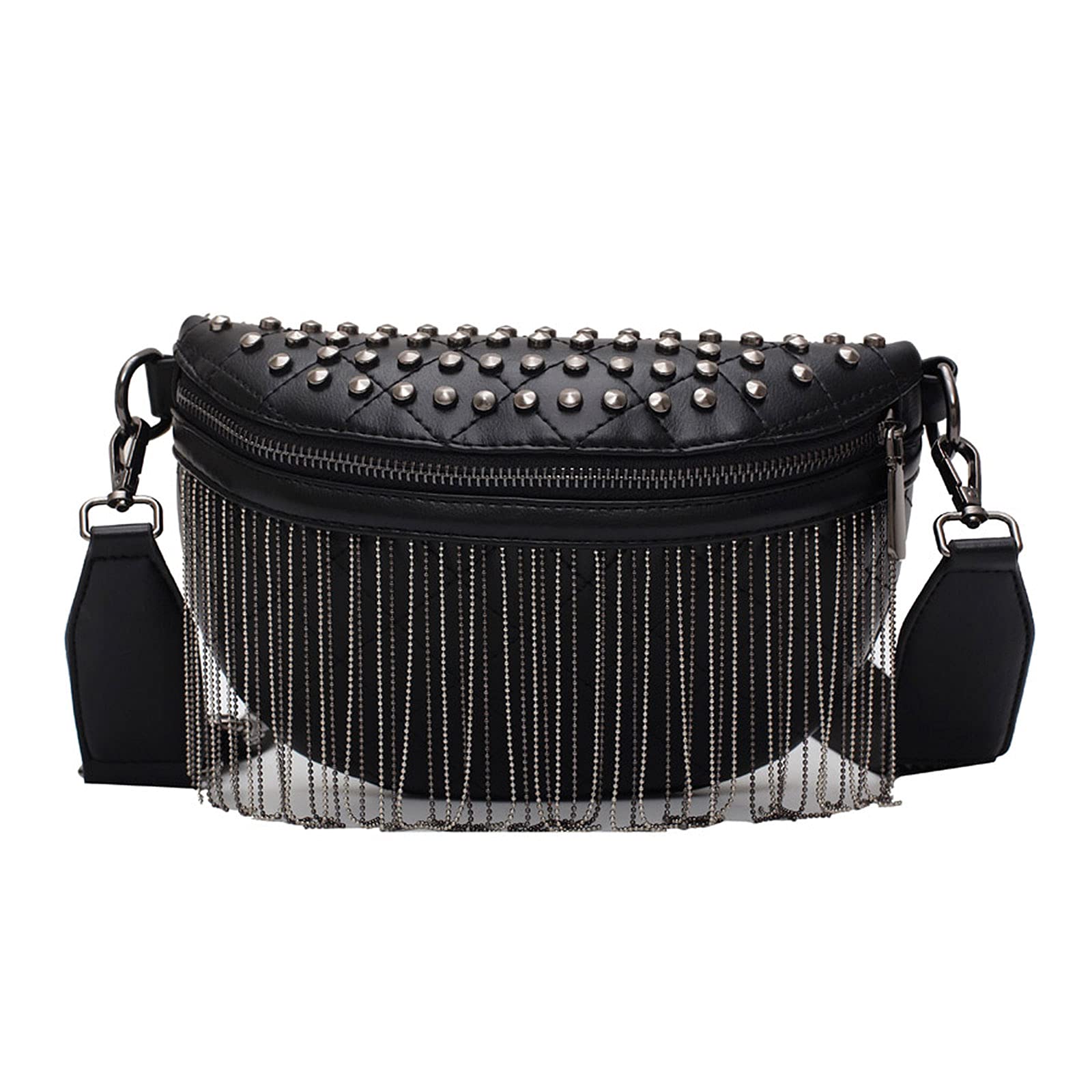 LABANCA Women Faux Leather Waist Packs Rivet Studded Zipper Pocket Shoulder Purse Rave Festival Fanny Bag Purse Chest Bag, Black