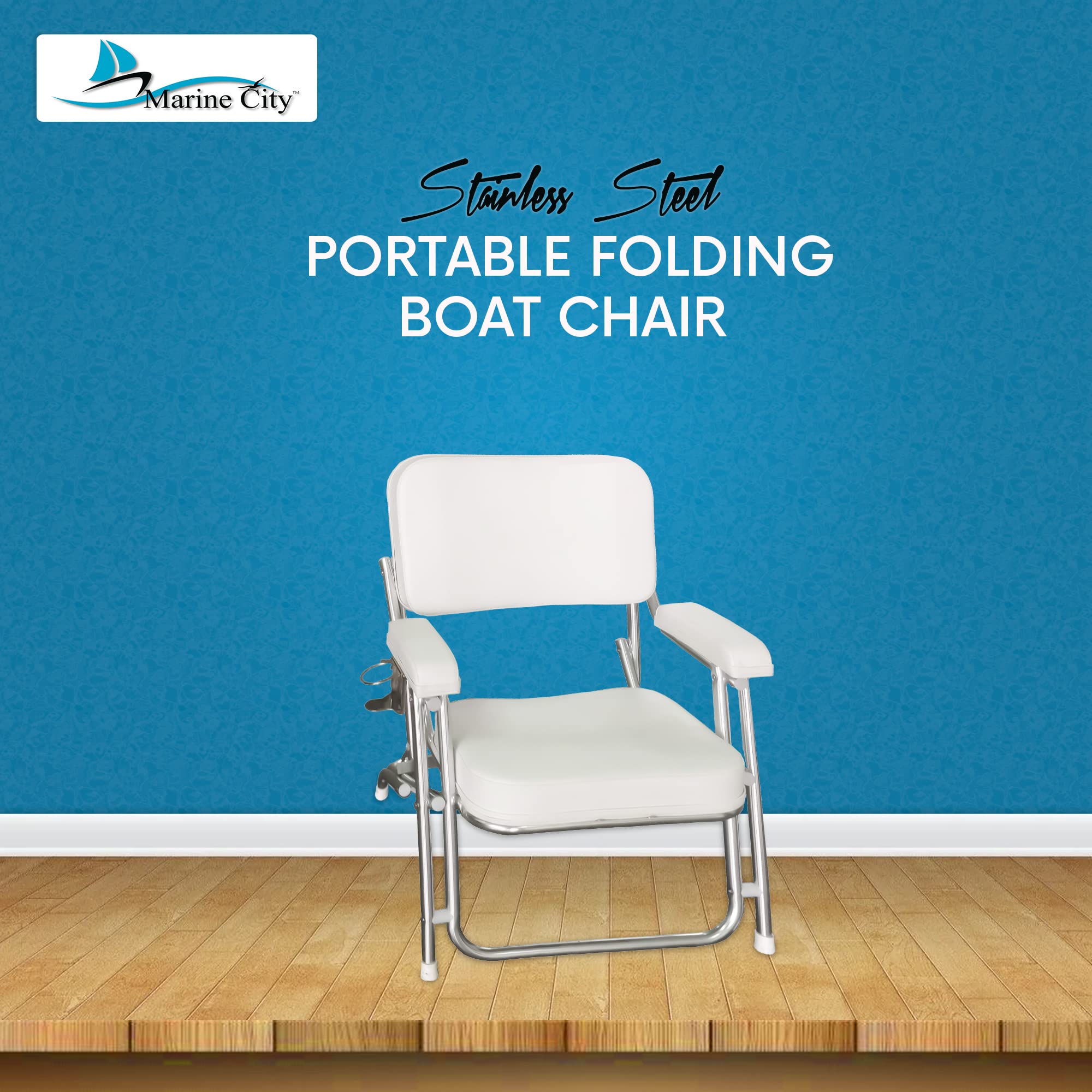 MARINE CITY Aluminum Portable Folding Cushioned Comfortable Boat Deck Beach Chair with Foam Padding for Marines β Boats β Yachts β Ships (Pack of 1)