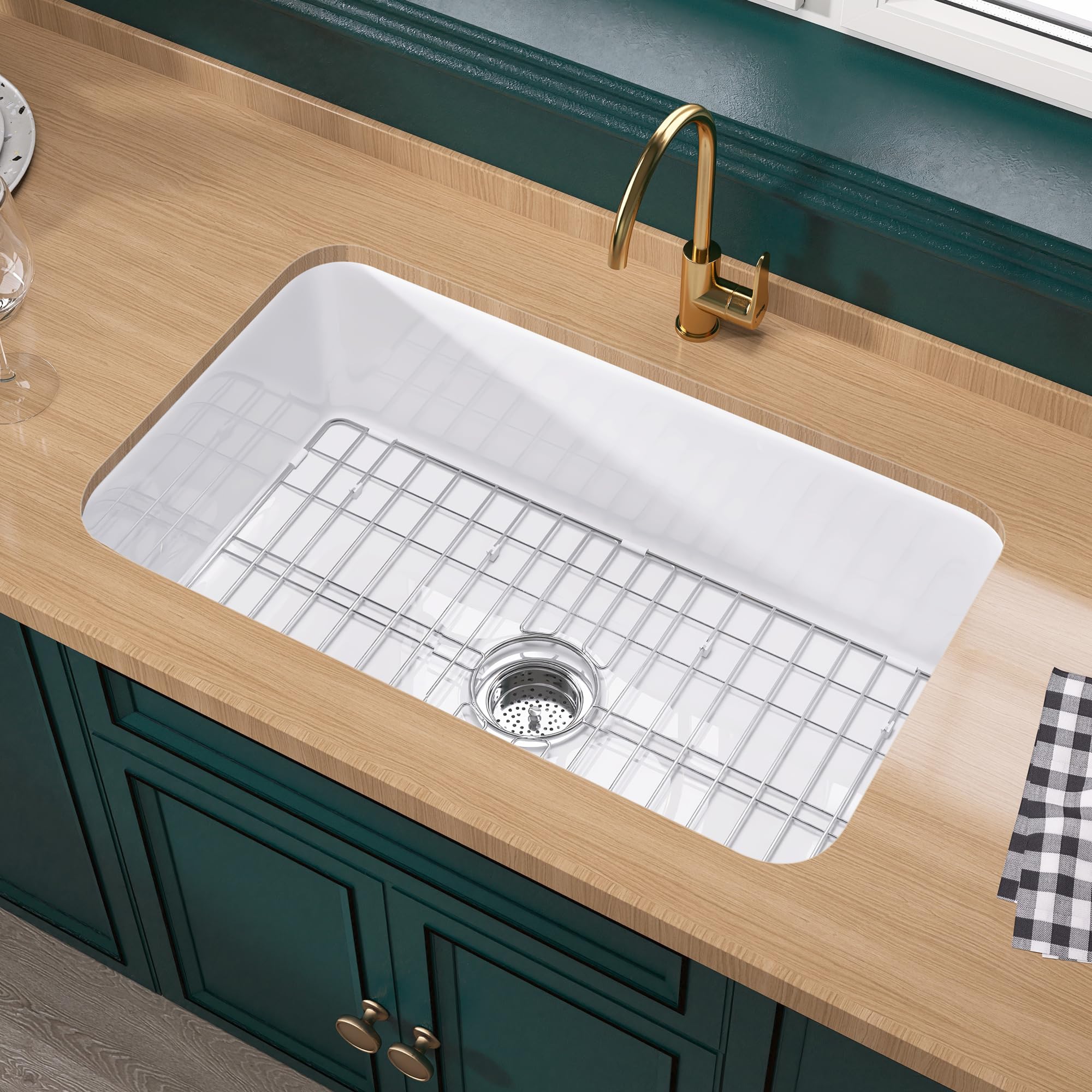 Miuara White Undermount Kitchen Sink 32 Inch - Large Kitchen Sink Drop In 32"x19", 9" Deep Dual Mount Drop In Kitchen Sink, Topmount Single Bowl Fireclay Sink For Kitchen, with Custom Accessories