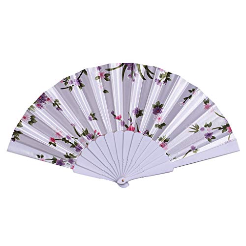 Party Dance Lace Fan Wedding Silk Hand Held Folding Flower Fans Window Fans with Exhaust And Intake (White, One Size)