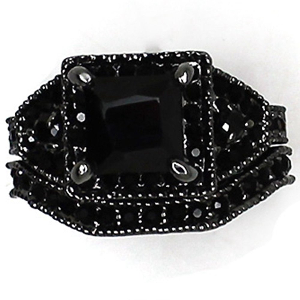 Jude Jewelers Balck Rhodium Princess Cut Wedding Engagement Ring Set (8)