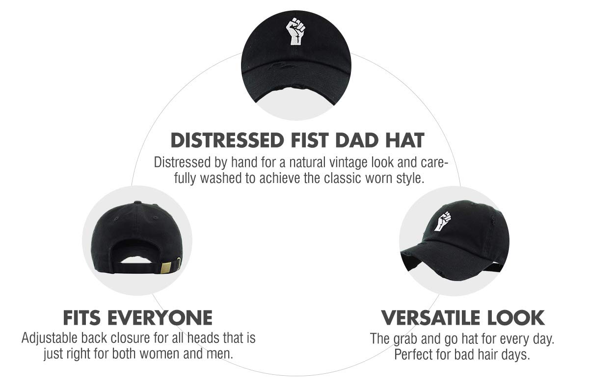 KBSV-029 BLK Black History Month Fist Black Power Fight Vintage Distressed Baseball Cap