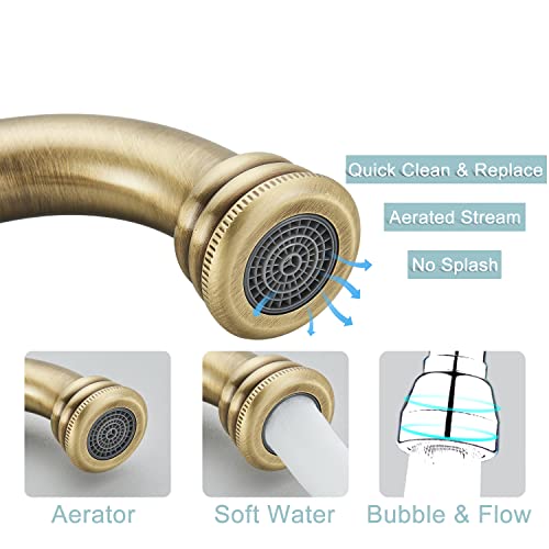Senlesen Antique Brass Swivel Spout Bathroom Faucet Vanity Sink Mixer Tap and Pop Up Drain with Overflow