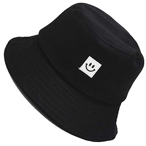 MaxNova Bucket Hats Summer Travel Beach Sun Hat Outdoor Cap Unisex 2pack (2pack White/Black Smiley face)