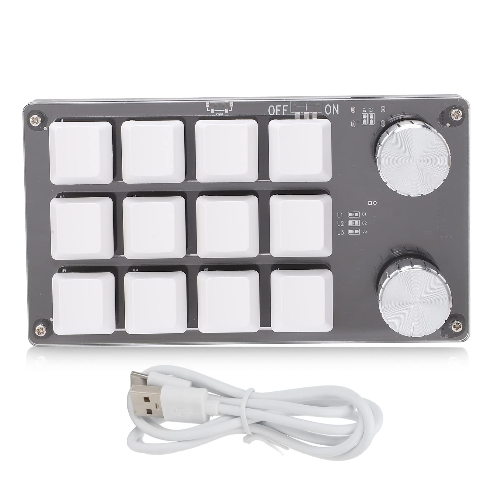 Sorandy 12 Key Macro Keyboard with Knob - One Handed Macro Mechanical Keyboard 12 Key Mini Multifunction DIY Programmable Keypad for Office Gaming Lab(Black White)