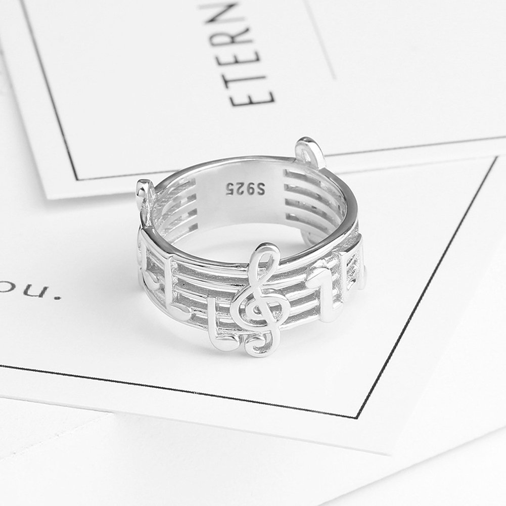 JAJAFOOK Sterling Silver Women's Music Note Song Ring 925 Sterling Silver Band Sizes 6 7 8