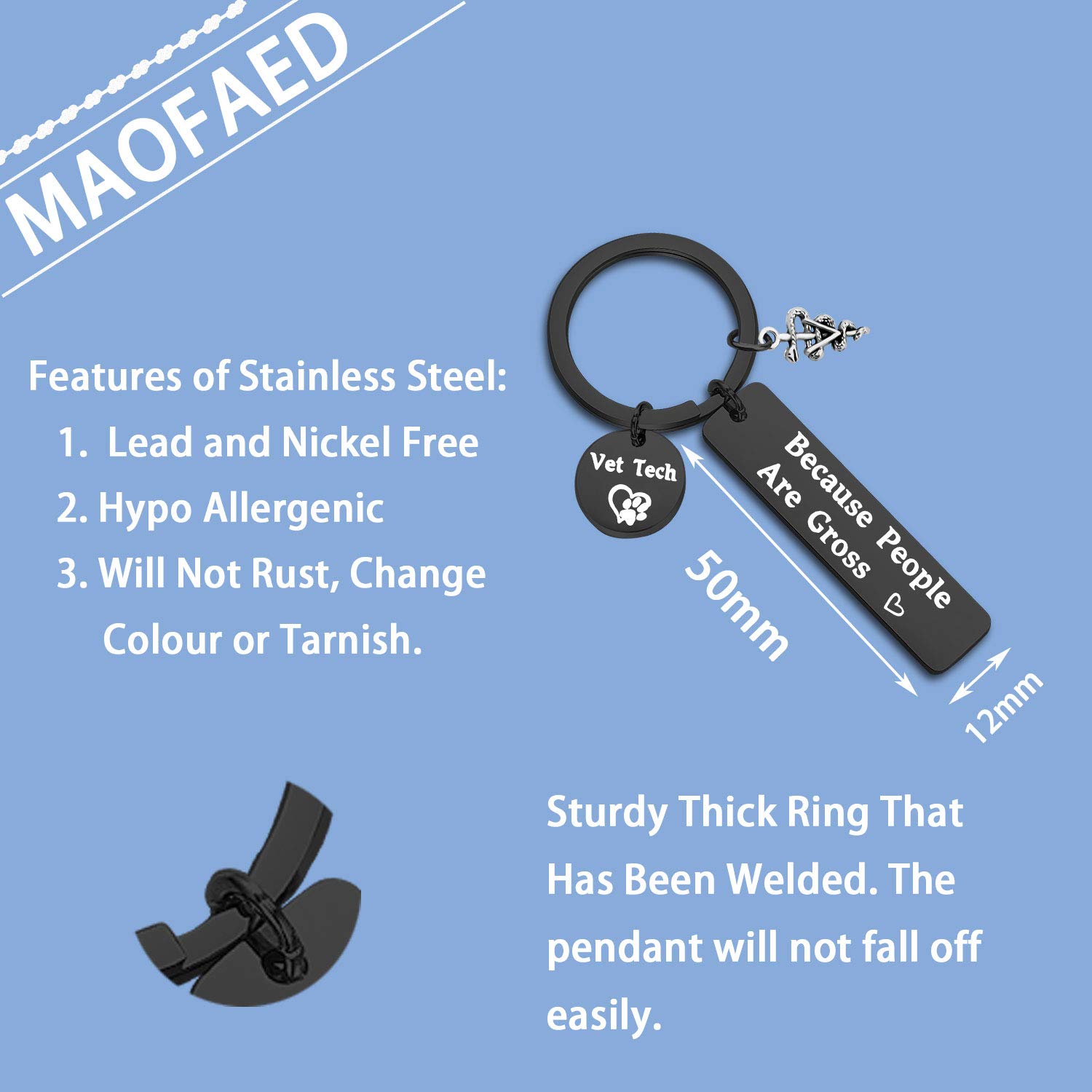 MAOFAED Vet Techs Gift Funny Veterinary Technician Gift Because People Are Gross Veterinarian Keychain Vet student gift Veterinarian Graduation Gift (because people are gross black)