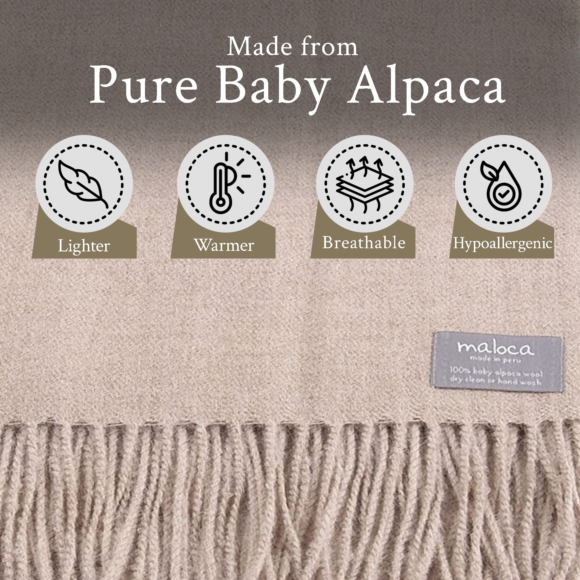Maloca Pure Baby Alpaca Oversized Unisex Scarf | Ethically Sourced | Hypoallergenic | Softer & Warmer Than Wool |Oatmeal