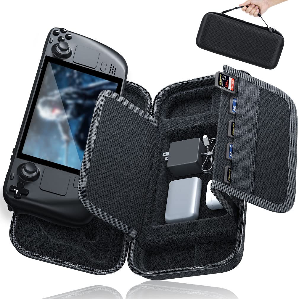 Stream Deck Carrying Case Accessories for Steam Deck Carrying Case of Hard Shell, Portable Travel Case for Steam Desk Carrying Case for Steam Deck Bag, Storage for SD Cards & AC Adapter Charger, Black