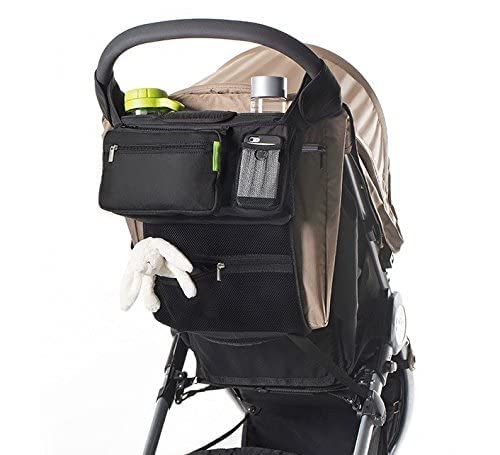 Stroller Organizer,Universal Stroller Bag with Insulated Cup Holders & Large Storage Capacity, Stroller Accessories,Fits for Pushchair Pram, Buggy, Pushchair, Wheelchair (Black)