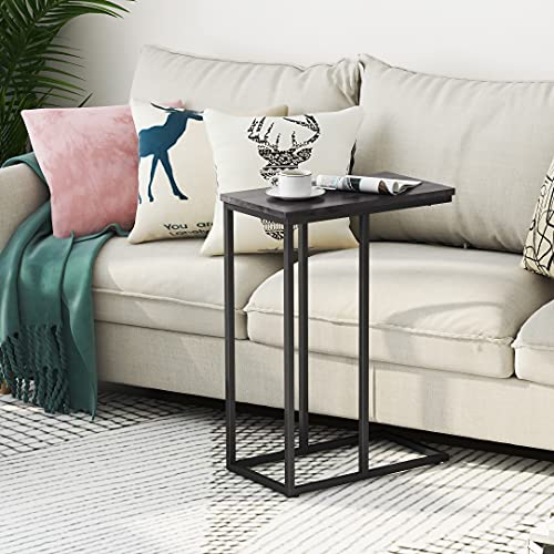 Yusong Small Narrow Side Table and C Shaped Side Table for Small Space, Slim Couch Side Table Skinny Nightstand for Living Room Bedroom, Grey