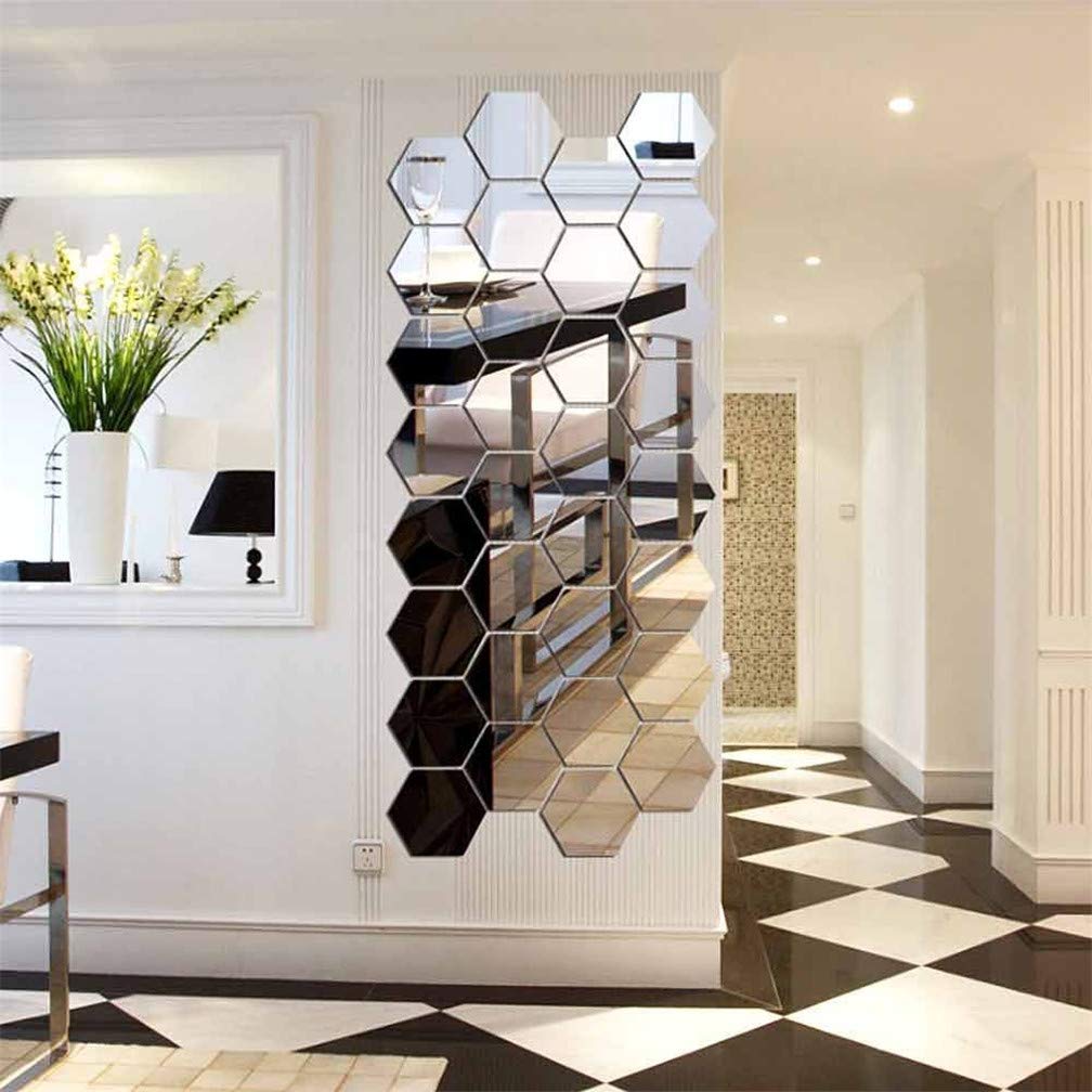 KimDaro Mirror Wall Stickers Non Glass Mirror Plastic Mirror 3D Hexagon Acrylic Mirror Wall Decor Self Adhesive Tiles (15 PCS)