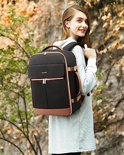 LOVEVOOK Carry On Backpack, 40L Travel Backpack Women with 3 Packing Cubes, TSA Airline Approved Suitcase Bag as Personal Item, Waterproof 17 inch Laptop Backpack for Weekender Overnight, Black Brown