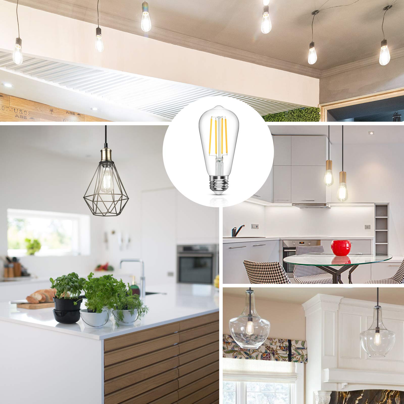 LANGREE Antique Vintage LED Light Bulbs, ST58 Edison Led Bulb, Equivalent 60W, Daylight White 4000k, E26 Medium Base, Non-Dimmable, CRI 80+ LED Filament Bulbs, Pack of 5