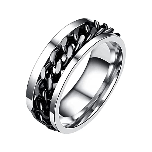 ManRiver Rotation Chain Promise Rings for Women Men - Premium Alloy Chains Multi-function Beer Bottle Ring Jewelry Gift Accessory Size 6-13 (Black, 7)