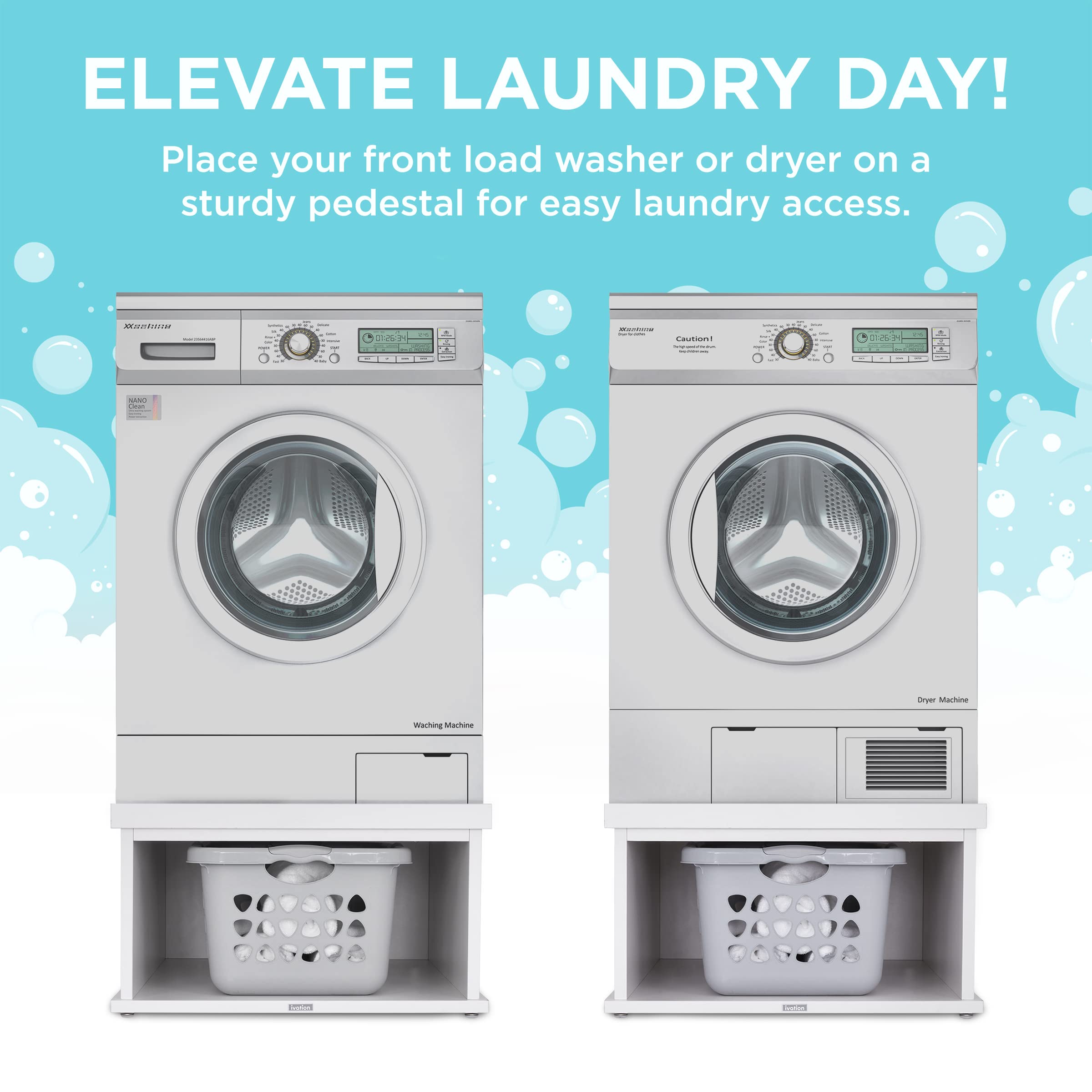 Ivation | Wooden Laundry Pedestal for Washer & Dryer, Made to Fit All Machines - Whirlpool, LG, GE, Samsung, and More, Made of Durable Solid Wood Material, 33.86β x 29.92β, 2 Pack