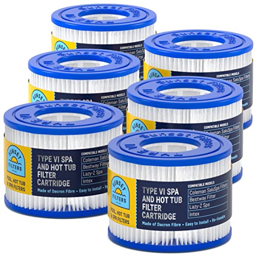 SUNSET FILTERS Type VI Spa and Hot Tub Filter Replacement Cartridge - for Coleman SaluSpa Filters, Bestway Filter, Lay-Z Spa, Intex, S1 Filter Replacement, Spa Filter Replacement (6-Pack)