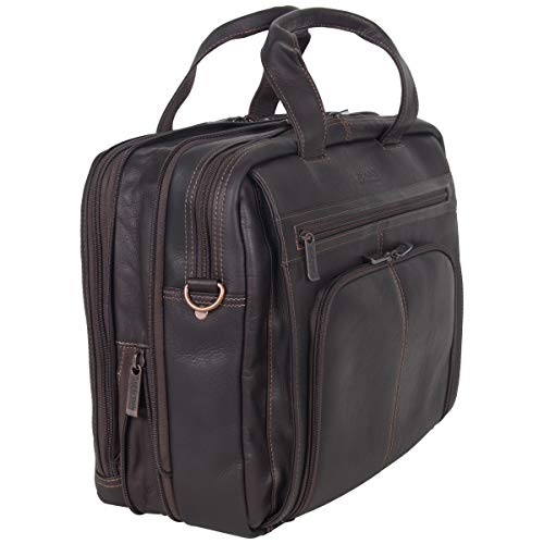 Kenneth Cole Reaction Full-Grain Colombian Leather Briefcase Expandable RFID 15.6" Laptop Computer Business Portfolio Shoulder Bag, Brown