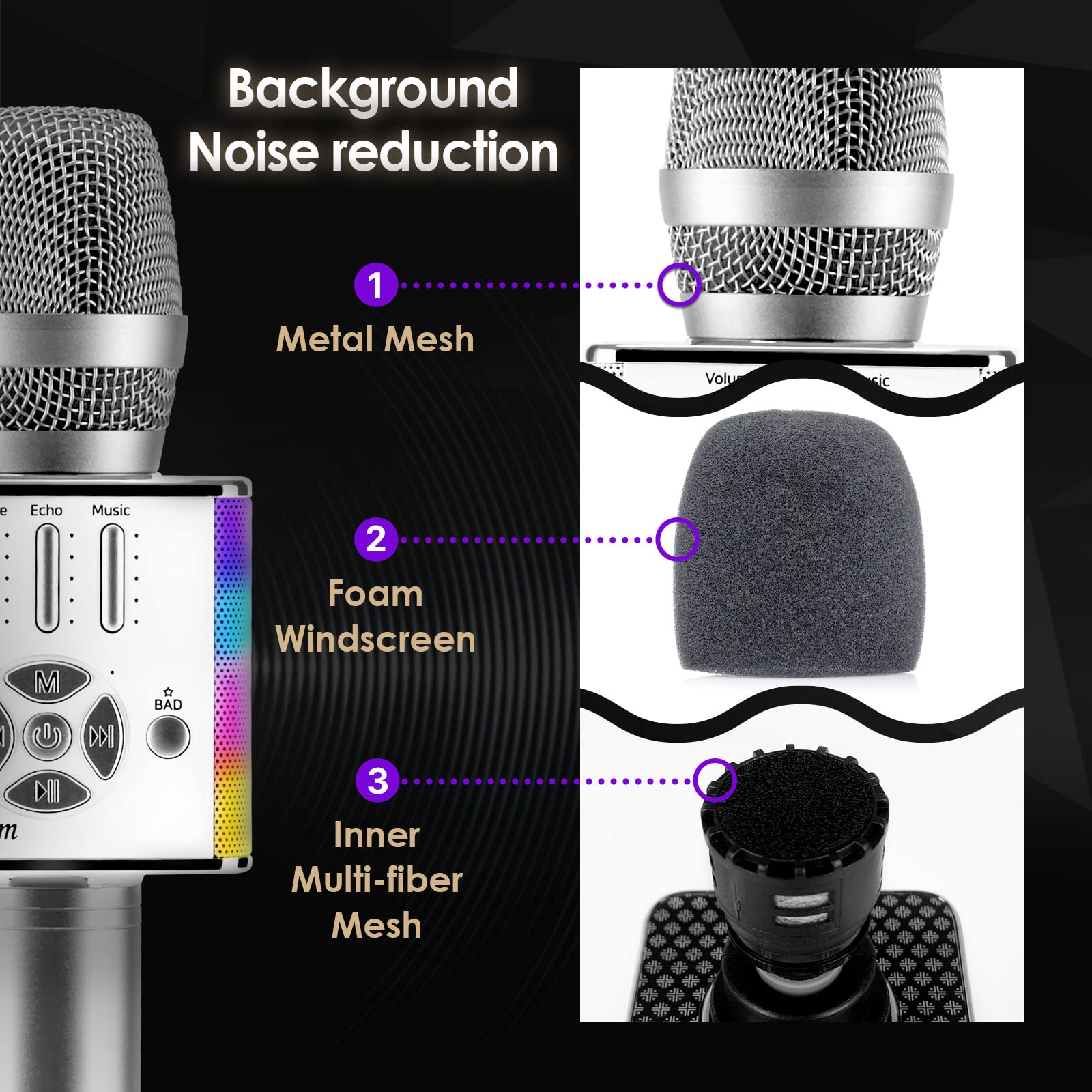 Miracle M90 - Karaoke Microphone Bluetooth - Bluetooth Microphone Wireless - Wireless Microphone for Karaoke - Microphone for Kids and adults - Carpool car Microphone with Speaker - Karaoke mic