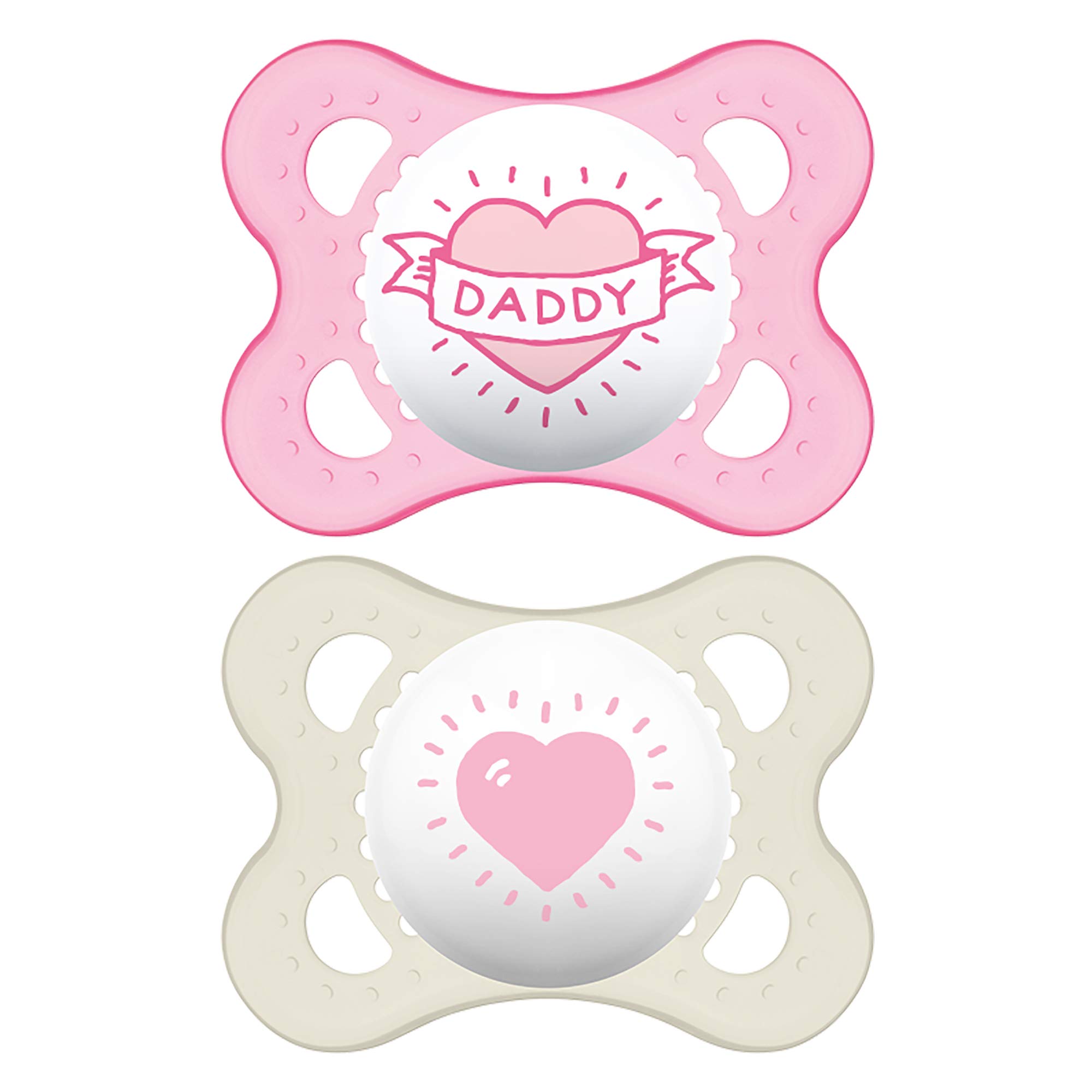 MAM Original Baby Pacifier, Nipple Shape Helps Promote Healthy Oral Development, Sterilizer Case, Love & Affection/Girl, 0-6 Months (Pack of 2)