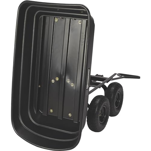 Strongway Poly Garden Dump Cart with Quick Release Mechanism, 600 Pound Capacity Yard Cart with 10 Inch Tires, Dipped Grip Handle, Pivot Steering