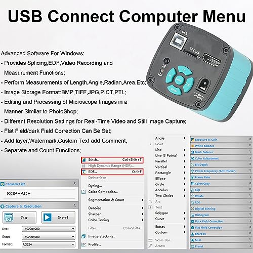 Microscope Camera, 400-700nm Wide Application High Definition Multimedia Interface Digital Industry Camera 100β240VAC Adjustable LED Light for Industrial Use (US Plug)
