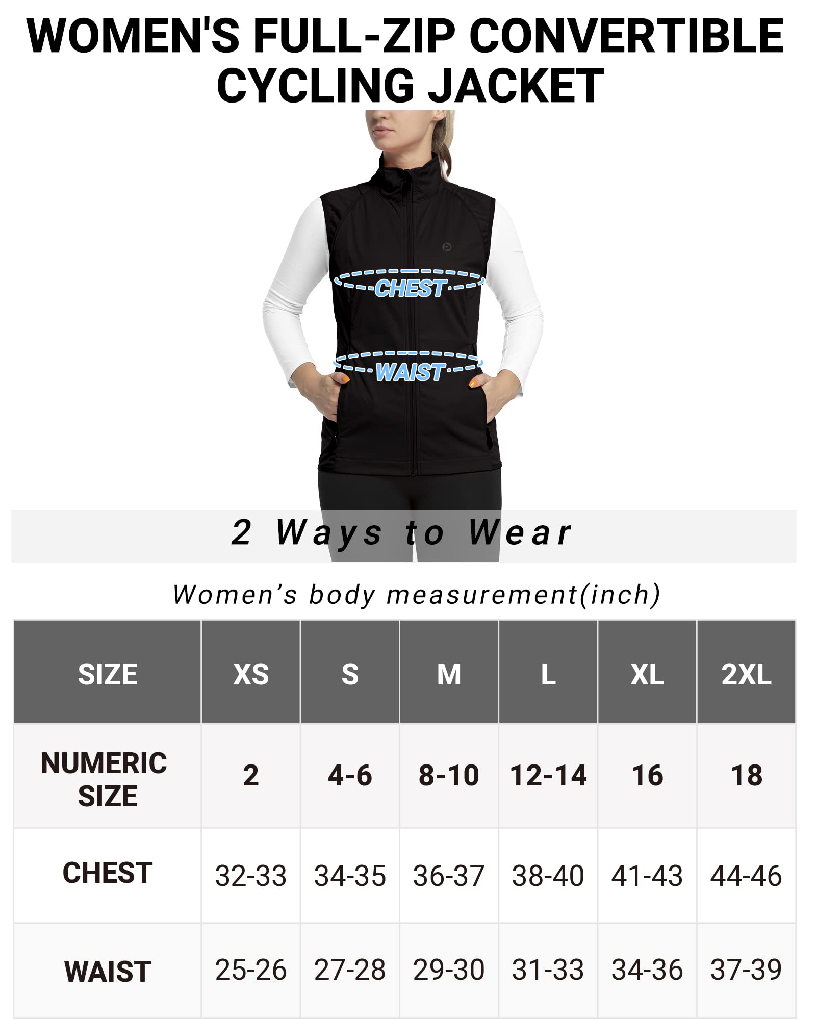 Outdoor Ventures Women's Full Zip Running Cycling Jacket Waterproof Windproof Reflective Removable Sleeves Athletic Vest
