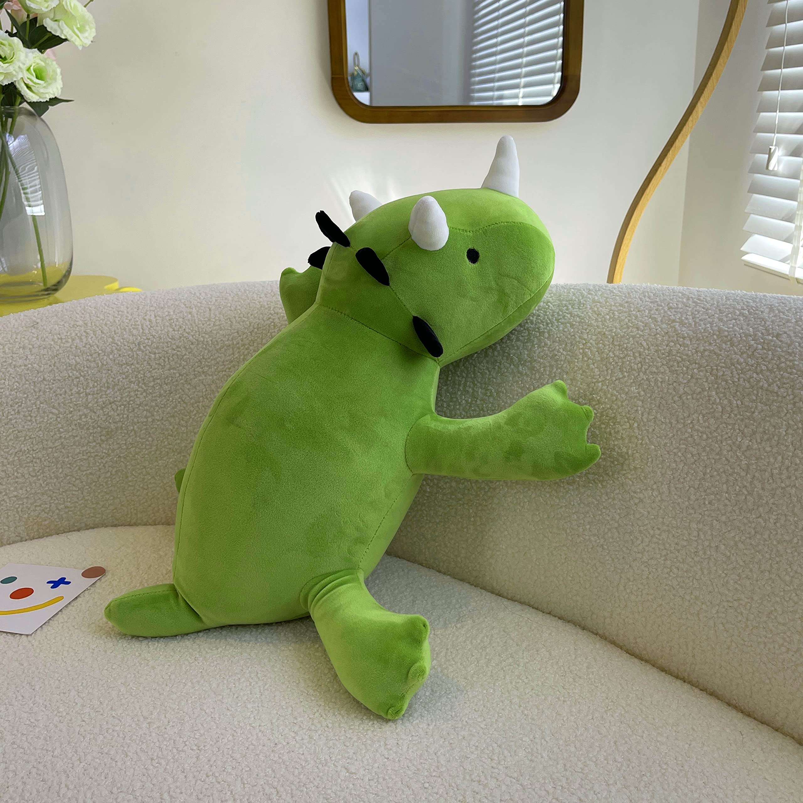 Ololele Weighted Dinosaur Stuffed Animals 3.6Lbs 24", Sturdy Green Weighted Dino Plush Pillowfort for Teens and Adults