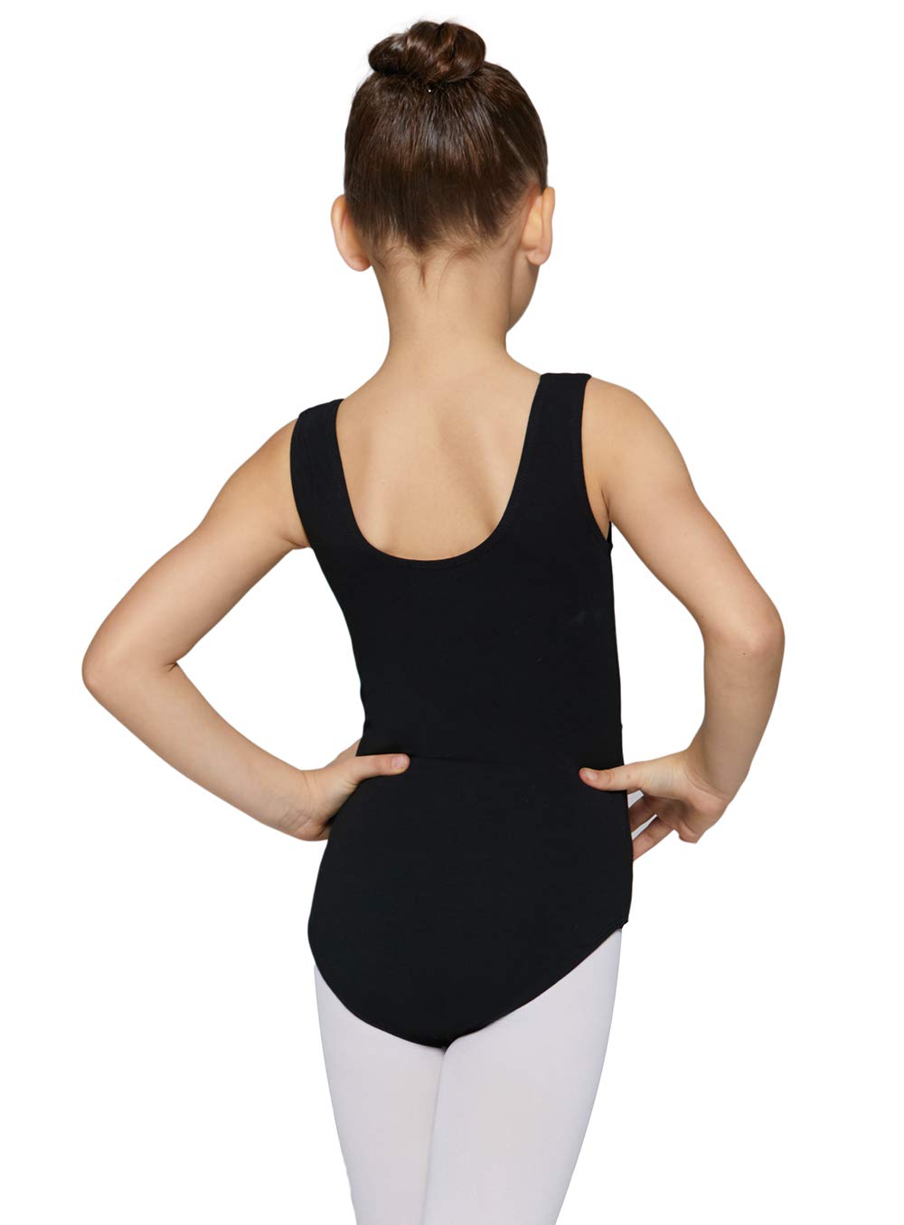 MdnMd Sleeveless Tank Leotard for Girls with Mesh Cross Front (Black, 12-14 Years)