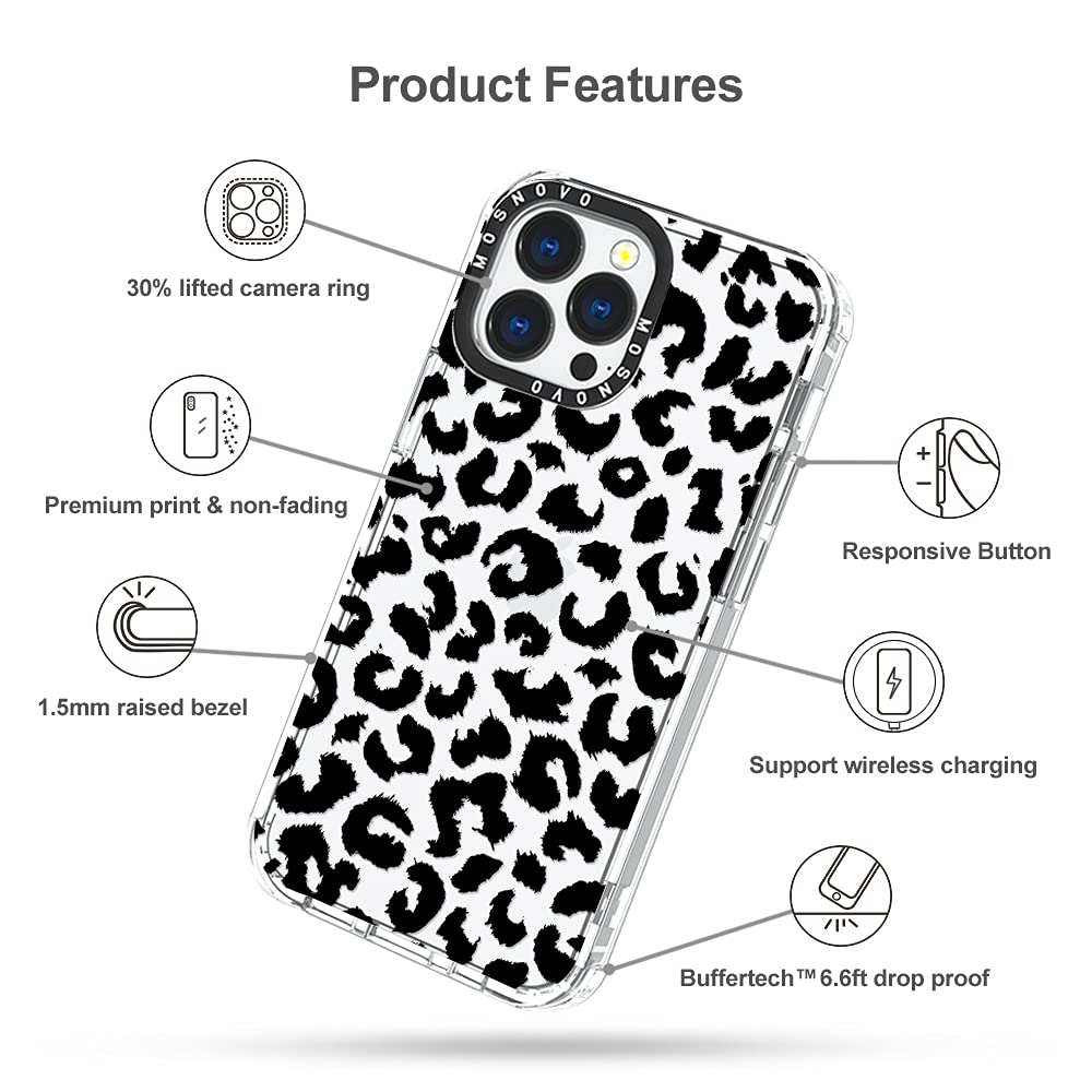 MOSNOVO for iPhone 13 Pro Case, [Buffertech 6.6 ft Drop Impact] [Anti Peel Off] Clear Shockproof TPU Protective Bumper Phone Cases Cover with Black Leopard Print Design for iPhone 13 Pro