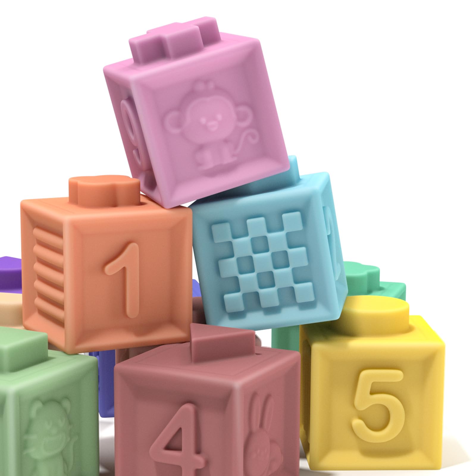 TEMI Baby Soft Stacking Building Blocks Toys, Teething Sensory, and Fine Motor Skill Development