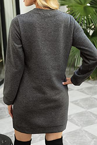 Miselon Womens Fleece Long Sweatshirts with Sleeves Round Neck Tunic Pullover Jumper (Dark Gray, Medium)